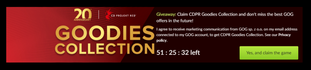 叽哩今日喜加一整理|GOG喜加一，CDPR Goodies Collection免费领 – 叽哩叽哩游戏网ACG（G站）